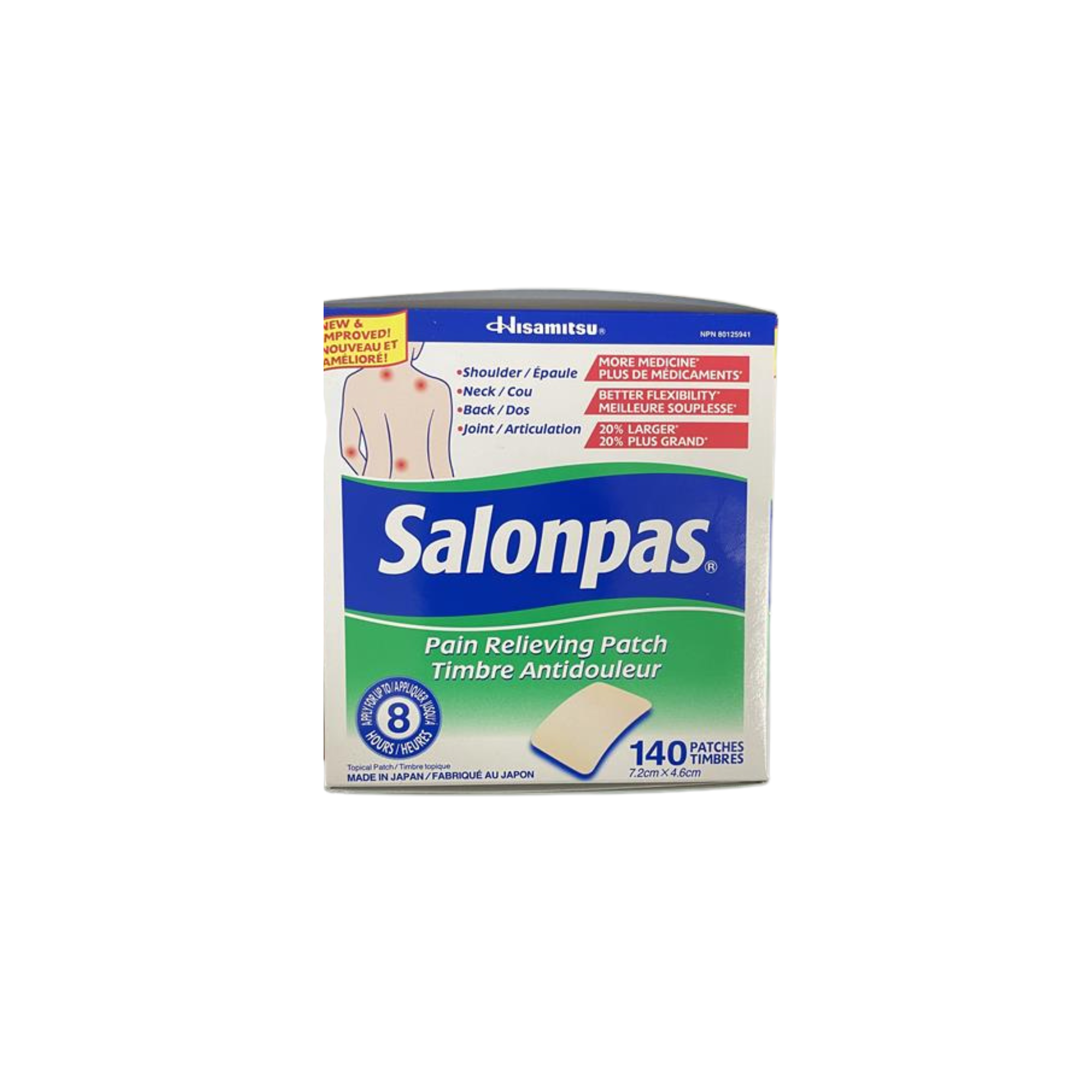 Salonpas Pain Relieving Patch, 7.2cm x 4.6cm (140/box) – Pacific First Aid